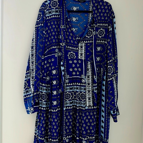 Zara | Dresses | Zara Blue Patterned Tunic Mini Dress | Poshmark